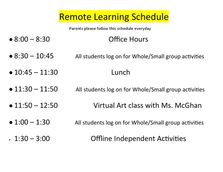 Remote Learning Daily Schedule | PDF | Wellness