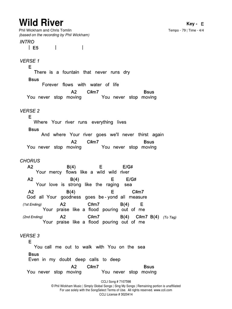 Wild River - SongSelect Chart in E PDF | PDF