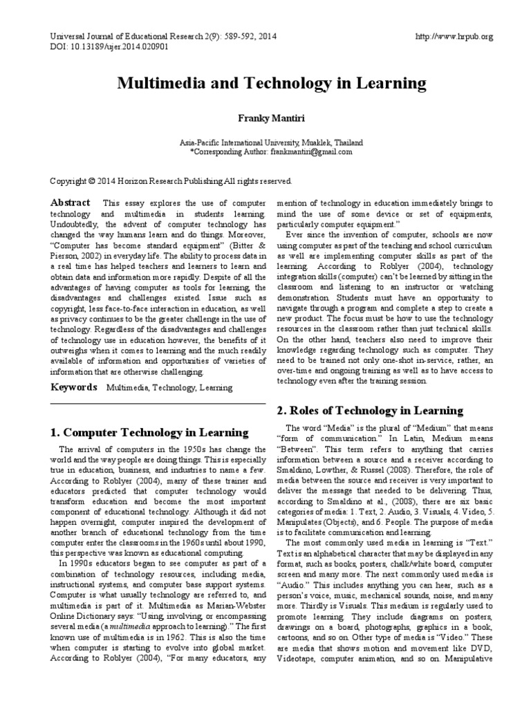 Multimedia and Technology in Learning | PDF | Multimedia | Learning