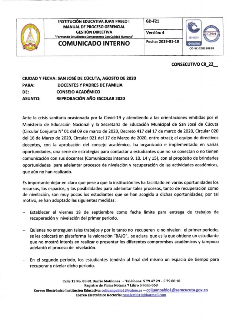 Comunicado Interno 22 | PDF | Academia