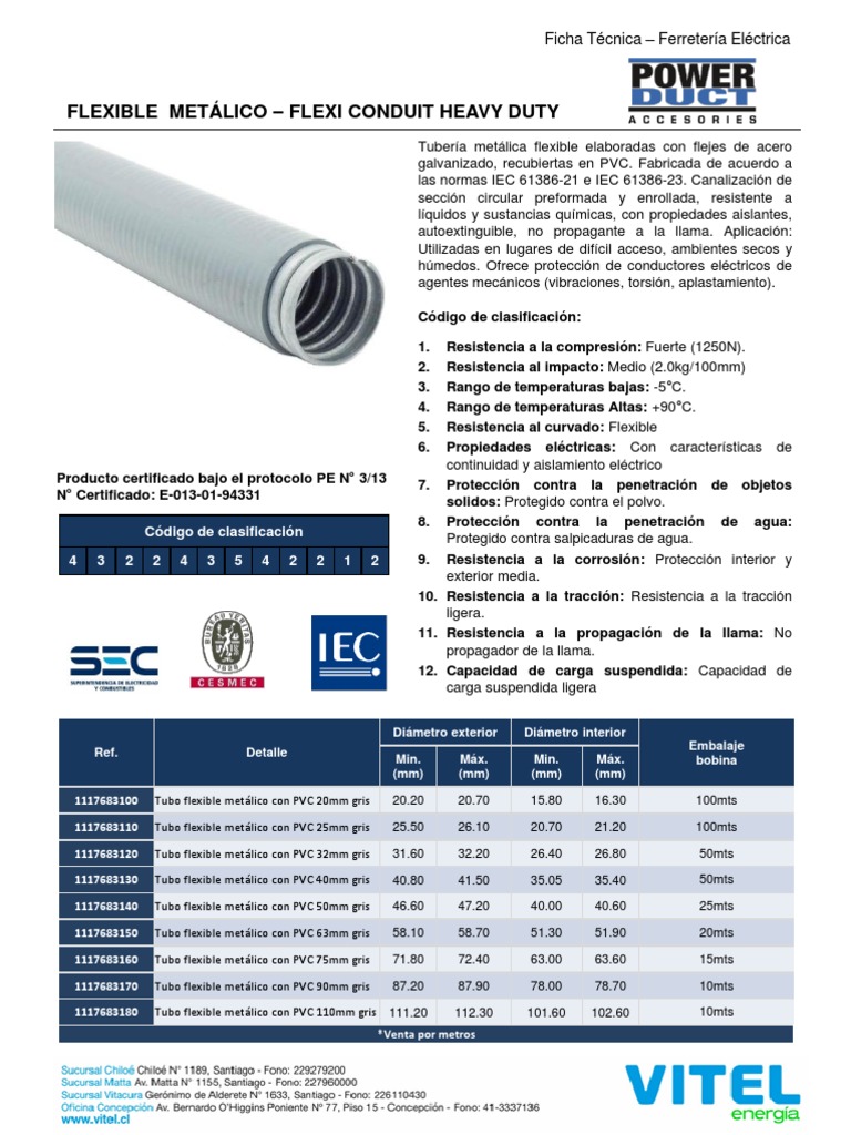 Ficha Tecnica - Tuberia Flexible Metalico Con PVC (MM) | PDF | Tubería ...