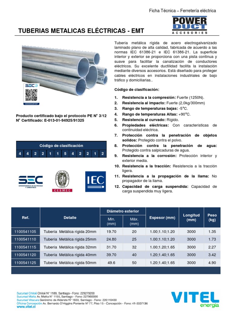 Ficha Tecnica - Tuberias EMT y Accesorios (MM) PDF | Descargar gratis PDF | Tubería (transporte ...
