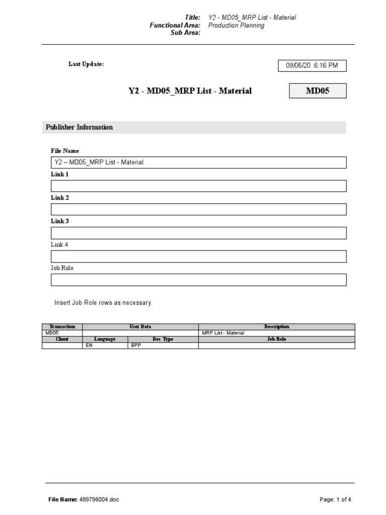 Y2 - MD05 - MRP List - Material | PDF | Computer File | Information Technology