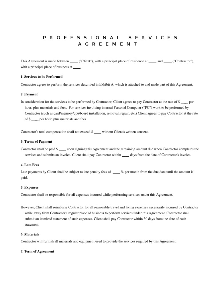 PSA Professional Services Agreement Template | PDF | Independent ...