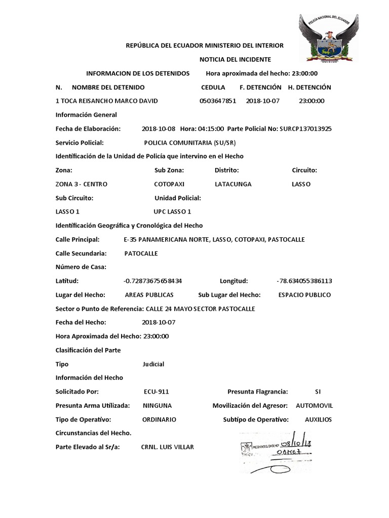 4 Parte Policial | PDF | Ecuador | Policía