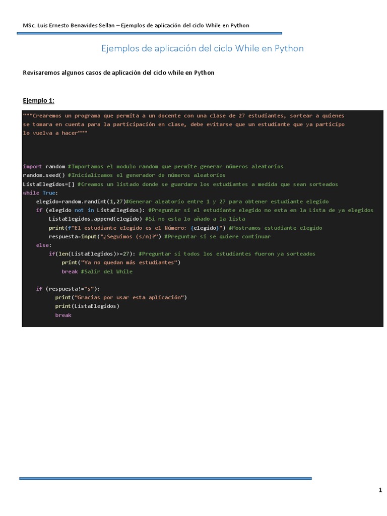 Ejemplos de Aplicación Del Ciclo While en Python | PDF | Python ...