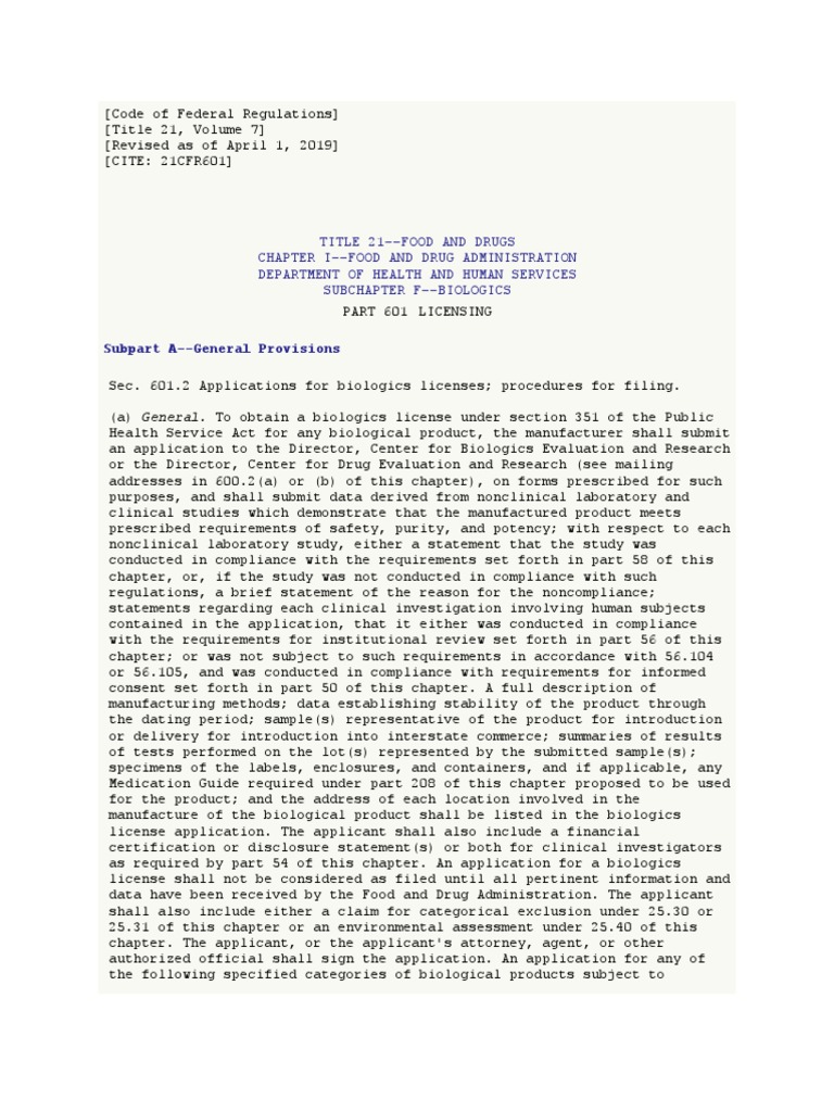 Title 21 - Food and Drugs Chapter I - Food and Drug Administration ...