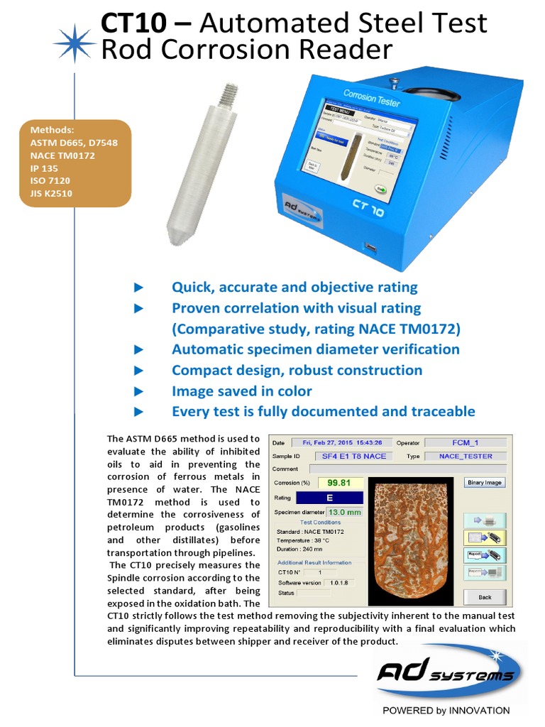 Rod Corrosion Reader: Methods: ASTM D665, D7548 NACE TM0172 IP 135 ISO 7120 JIS K2510 | PDF ...