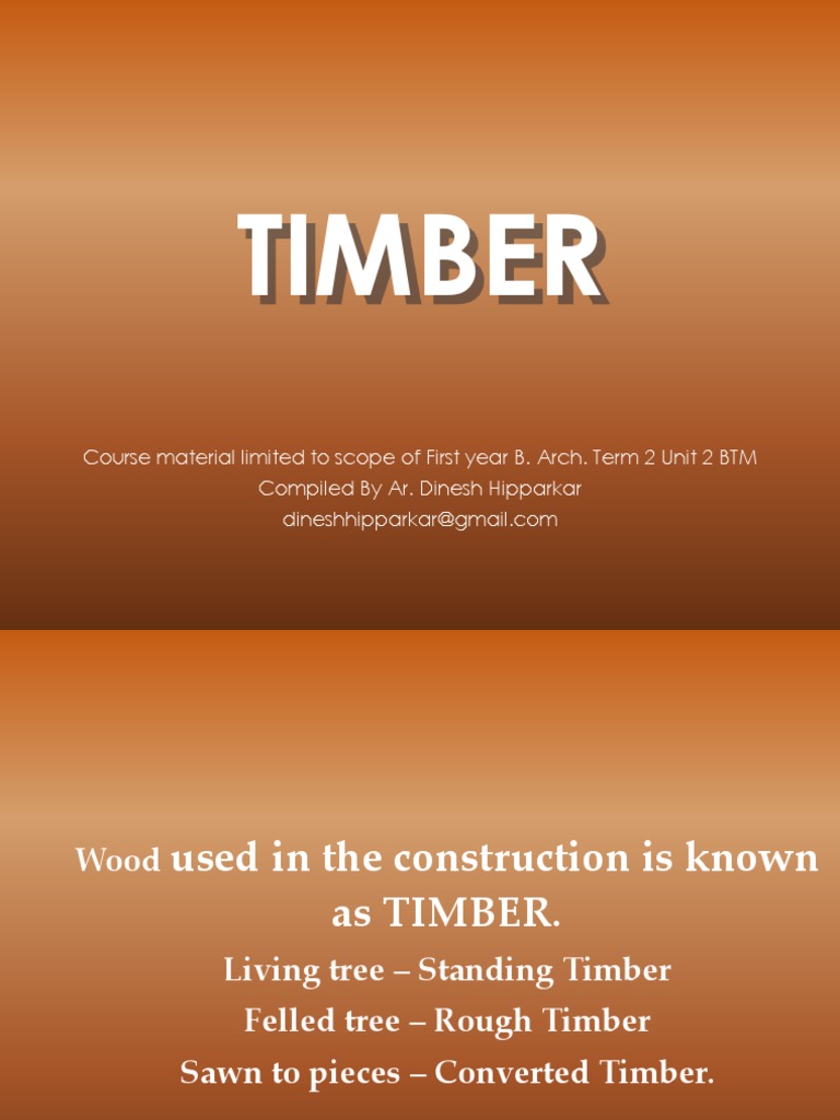Course Material For TIMBER First Yr B Arch | PDF | Lumber | Wood