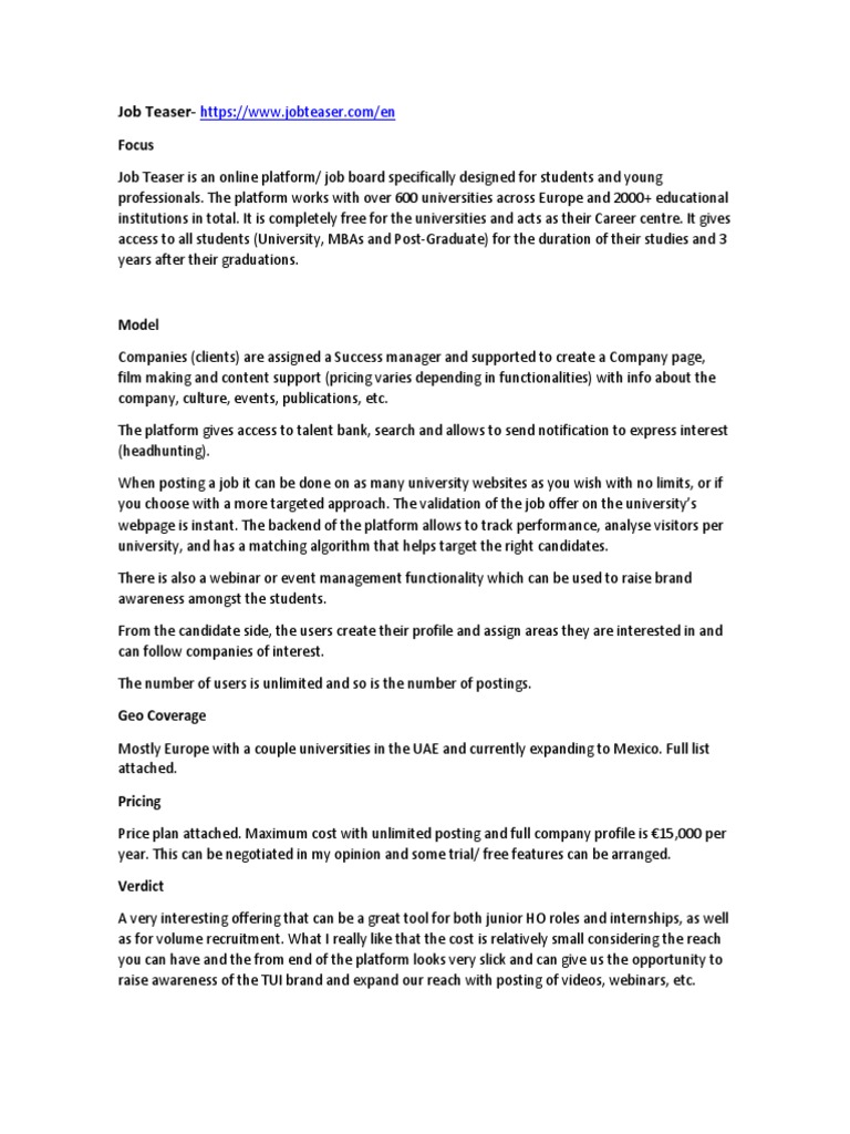 Job Teaser | PDF | Analytics | Online Services