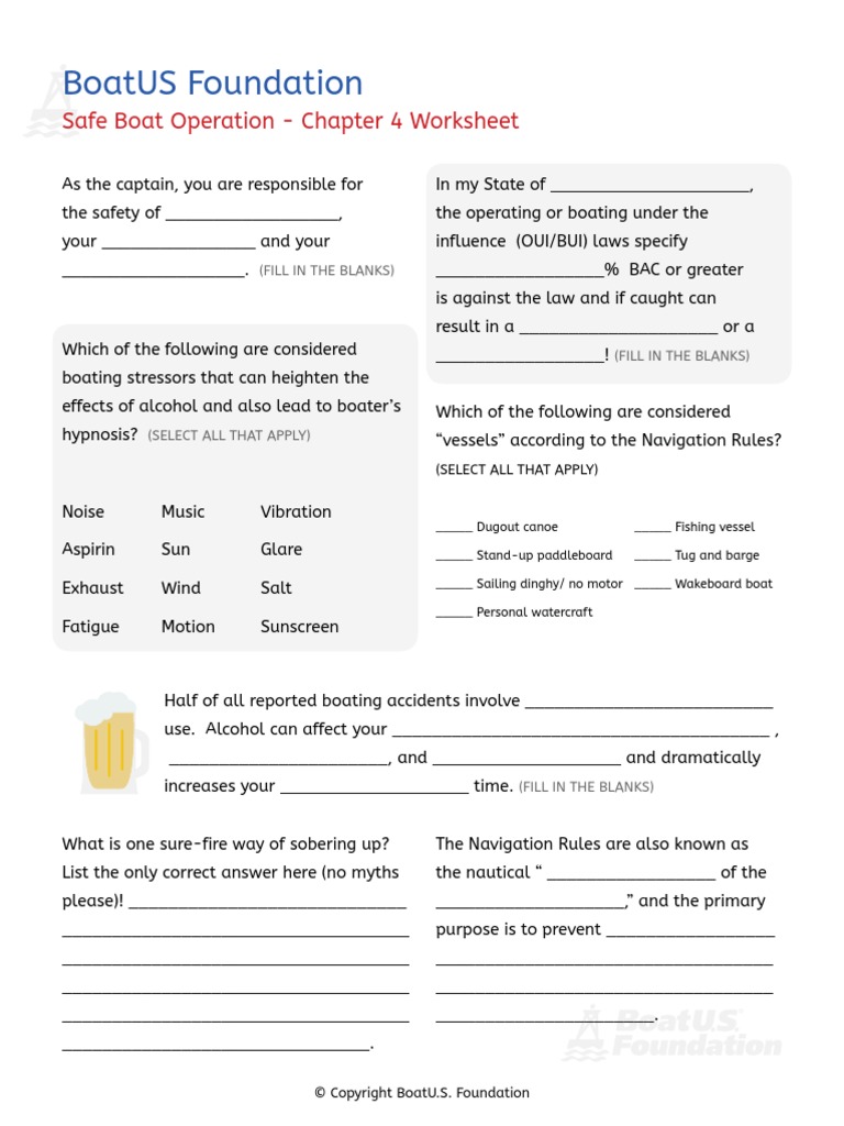 Boatus Foundation: Safe Boat Operation - Chapter 4 Worksheet | PDF ...