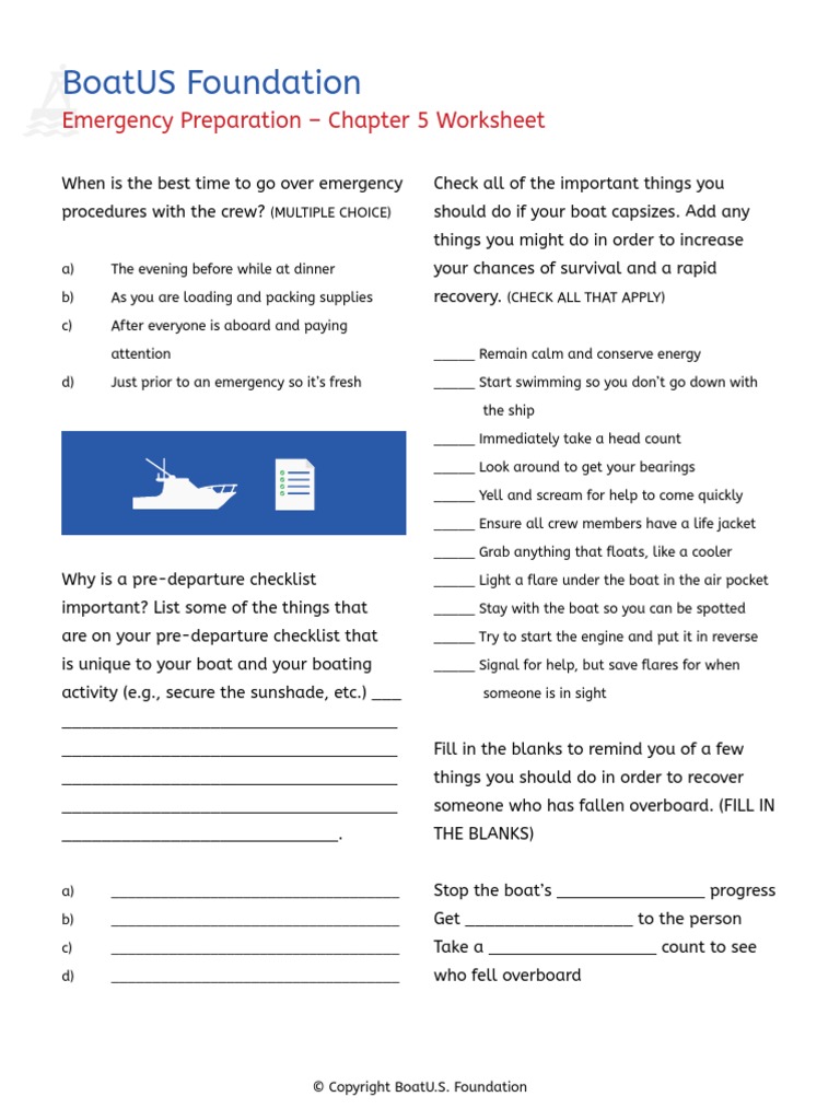 Boatus Foundation: Emergency Preparation - Chapter 5 Worksheet | PDF | Hypothermia | Fires
