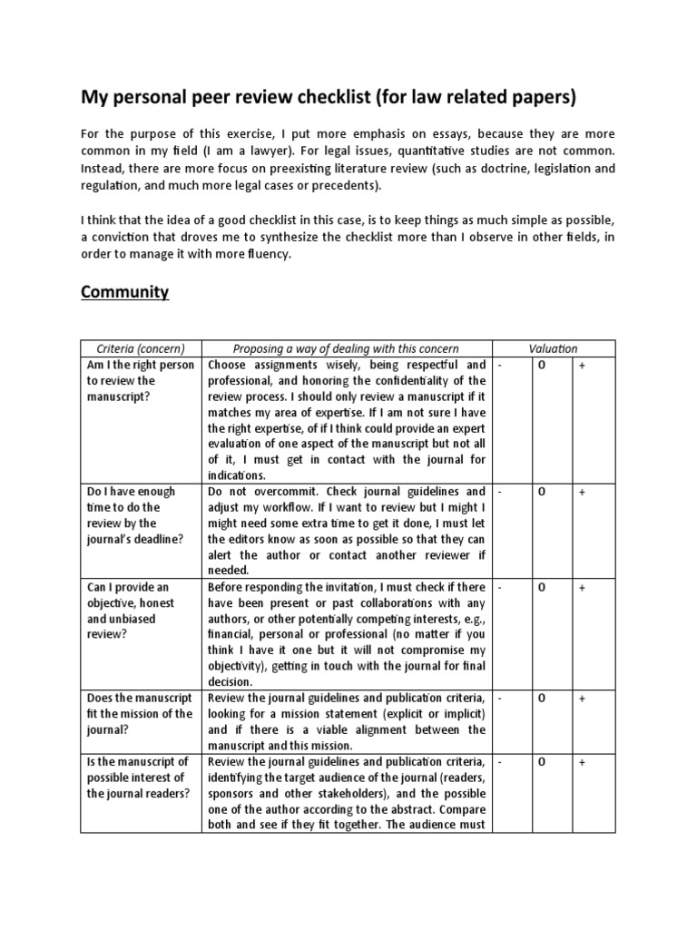 Checklist For Legal Paper Review Camilo García Sarmiento | Experiment ...