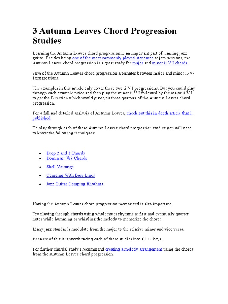 3 Autumn Leaves Chord Progression Studies | PDF | Chord (Music) | Guitars