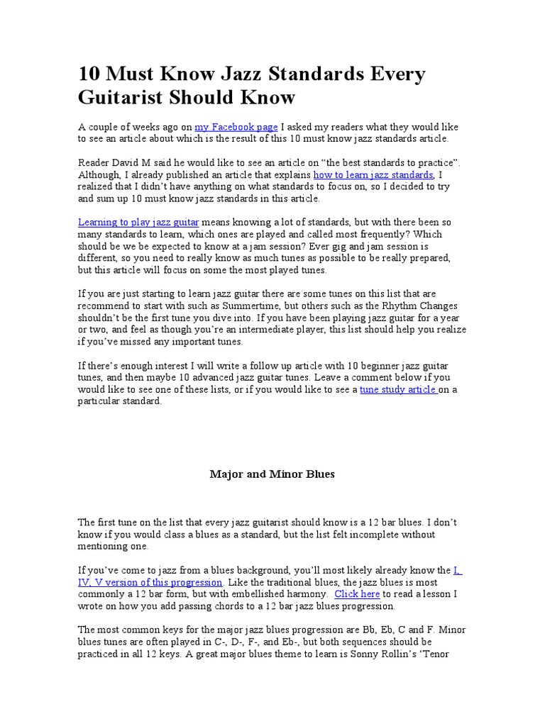 10 Must Know Jazz Standards Every Guitarist Should Know | PDF | Jazz ...