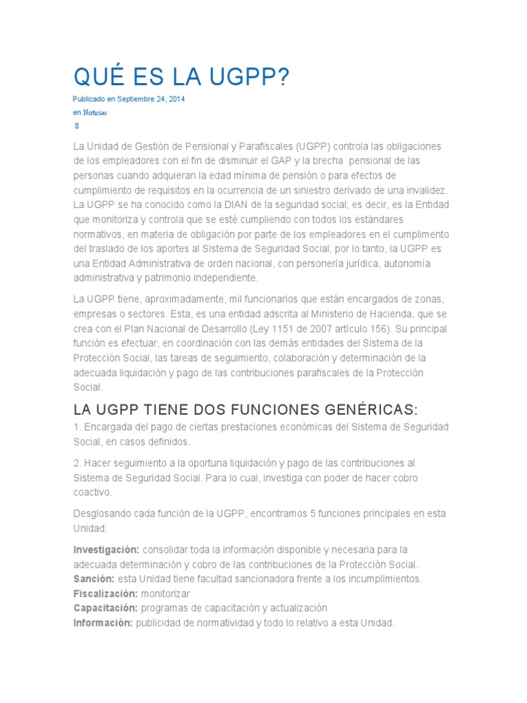 Qué Es La Ugpp | Descargar gratis PDF | Seguridad Social | Pensión
