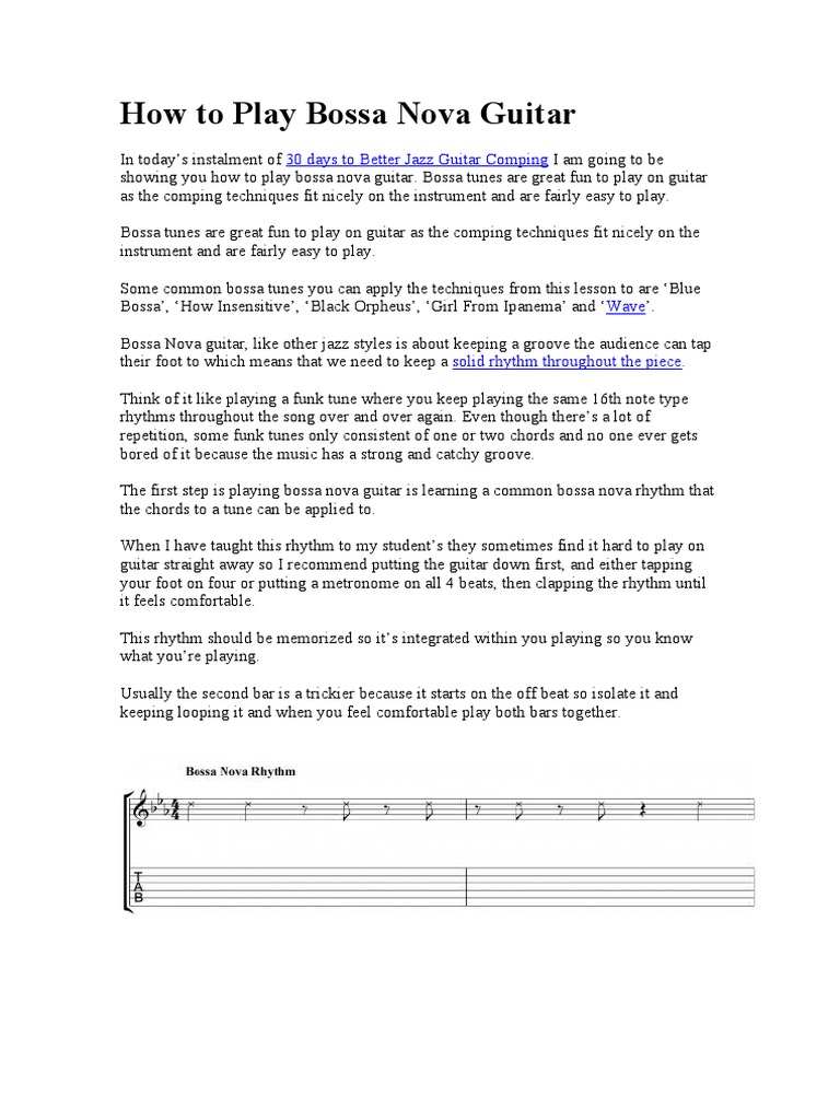 Bossa Nova Guitar Comping Guide | PDF | Double Bass | Chord (Music)