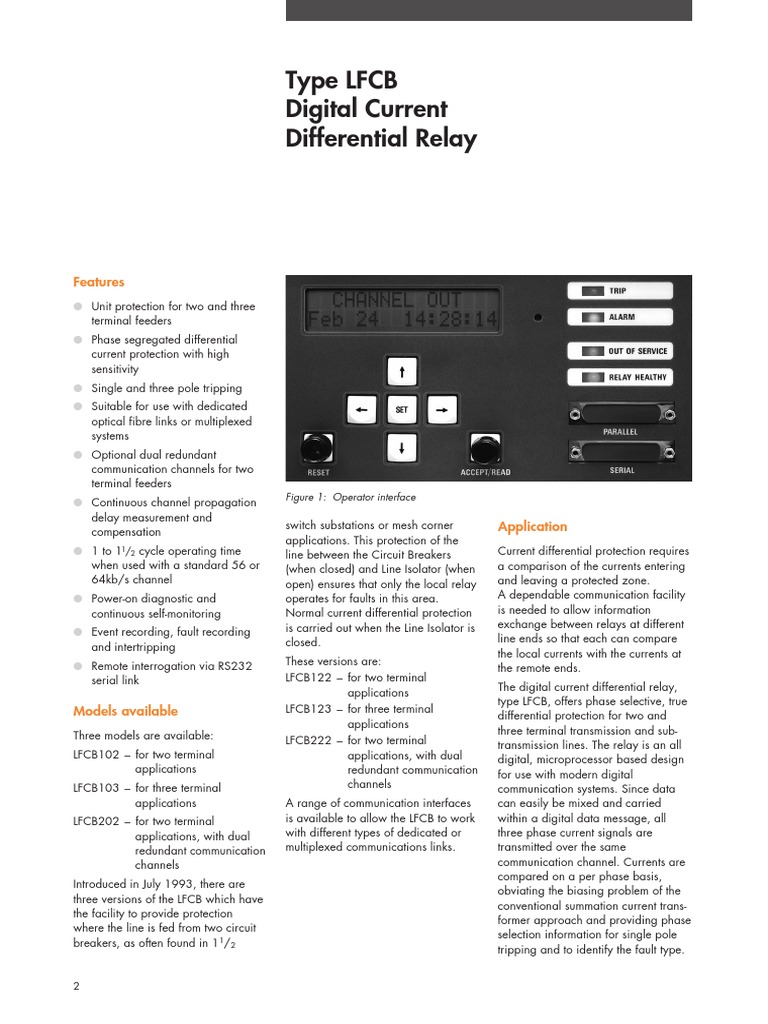 Type LFCB Digital Current Differential Relay: Features | PDF ...