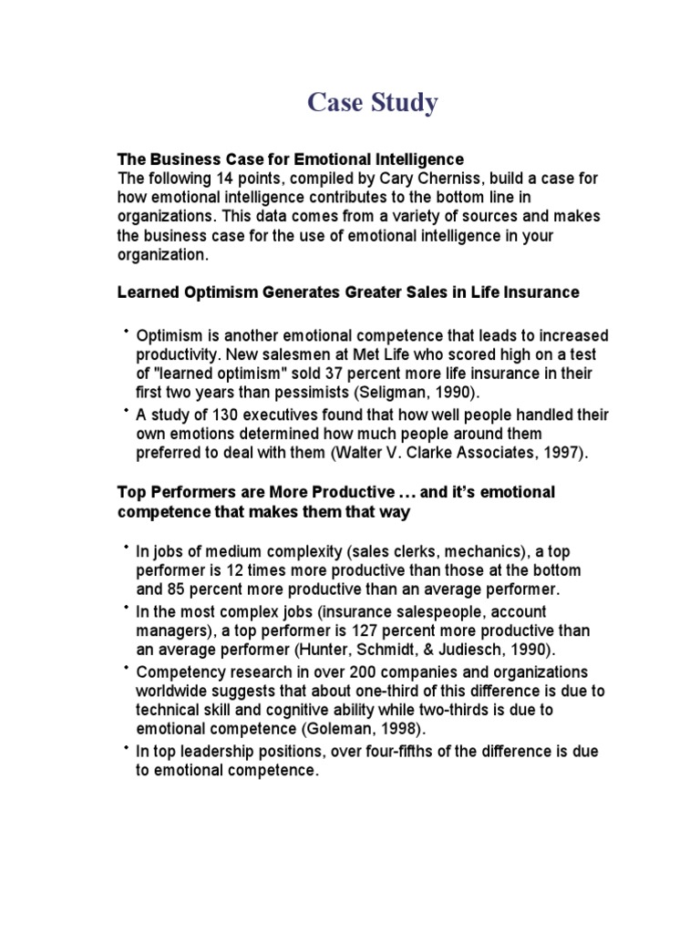 Case Study: The Business Case For Emotional Intelligence | PDF ...