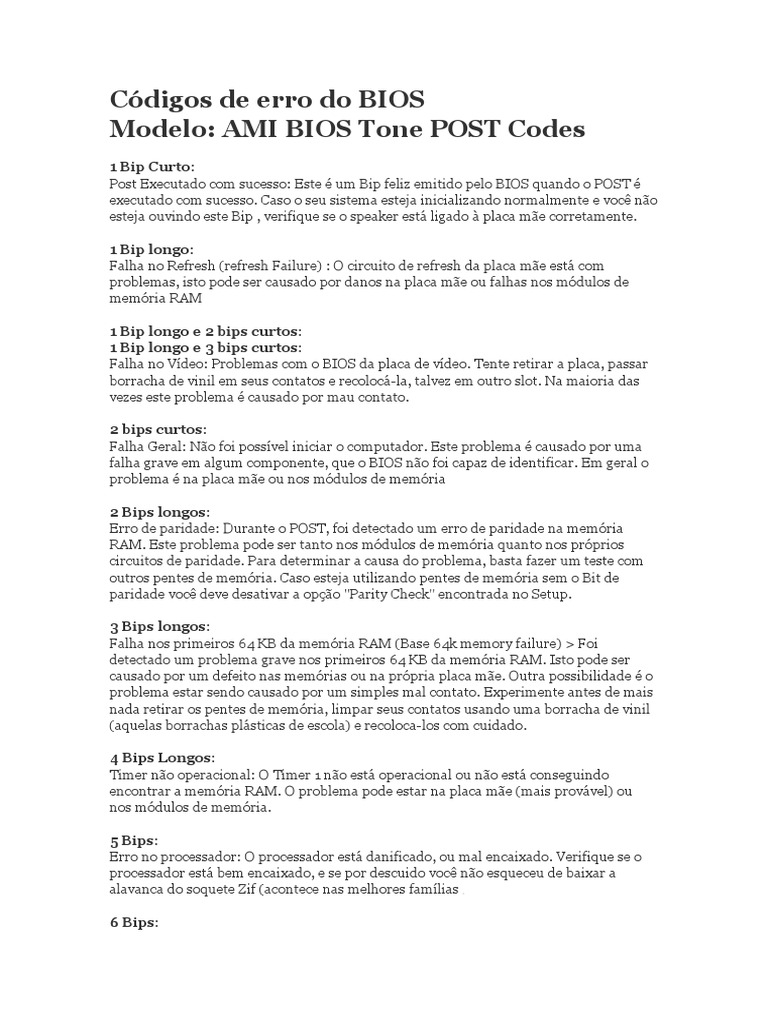 Códigos de Erro Do BIOS | PDF | BIOS | Microsoft Windows