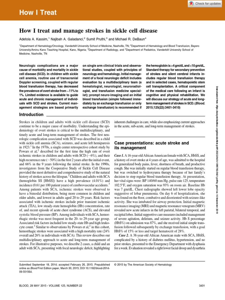 How I Treat and Manage Strokes in Sickle Cell Disease | PDF | Stroke ...