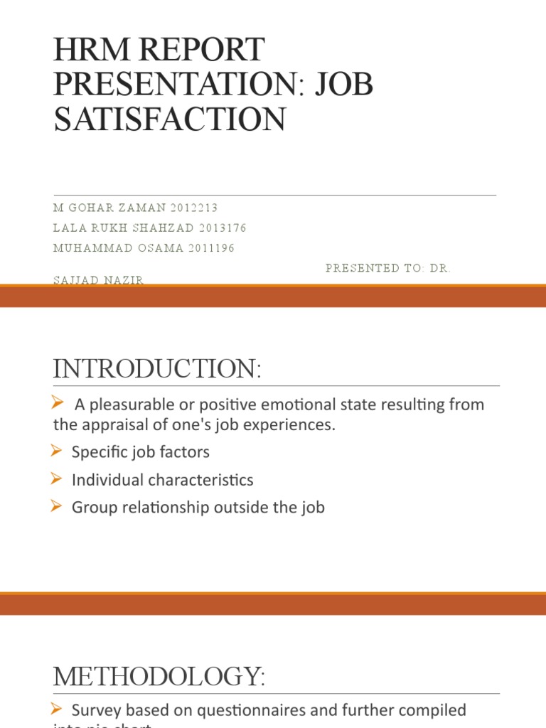 HRM Report Presentation: Job Satisfaction | PDF | Job Satisfaction ...