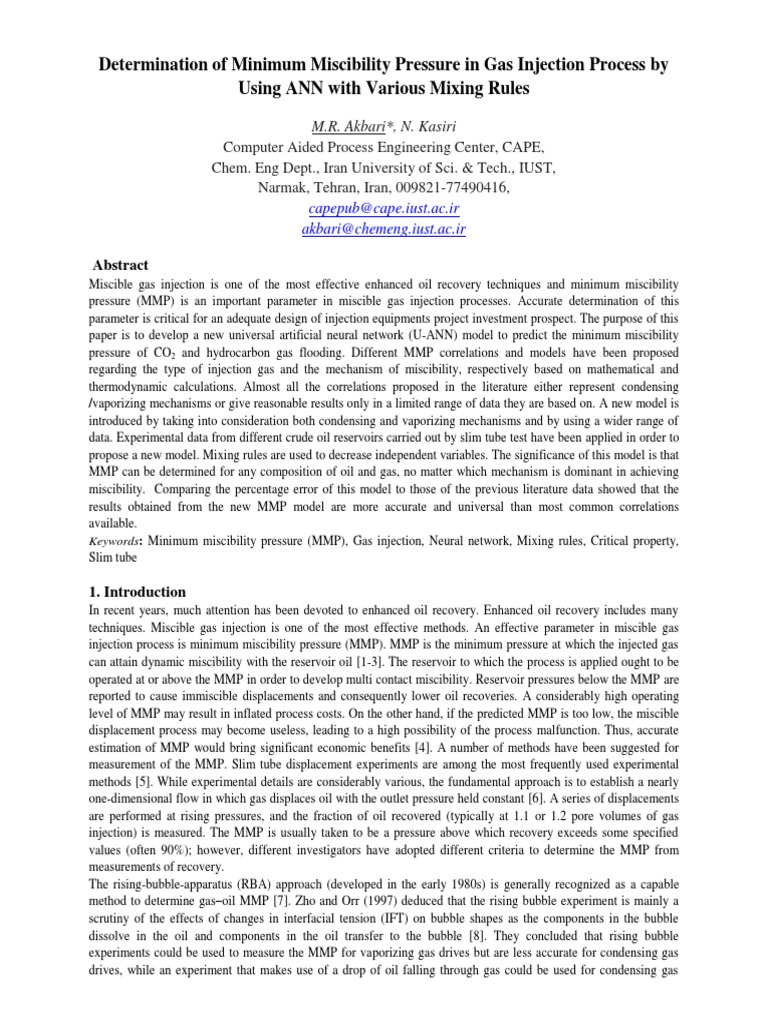 Predicting Minimum Miscibility Pressure Using ANN | PDF | Artificial ...