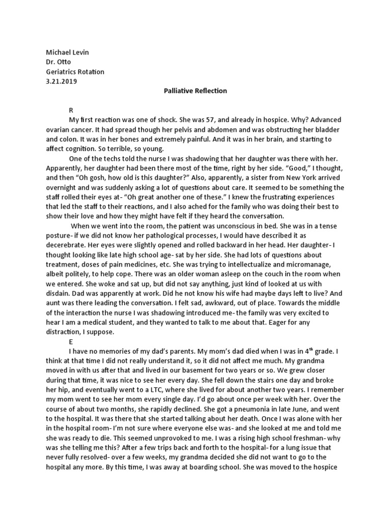 Palliative Reflection | PDF | Palliative Care | Health Sciences