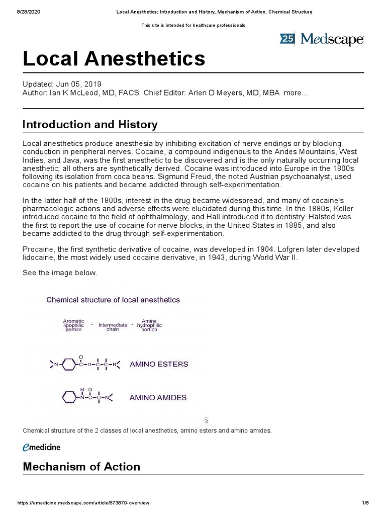 Local Anesthetics - Introduction and History, Mechanism of Action ...
