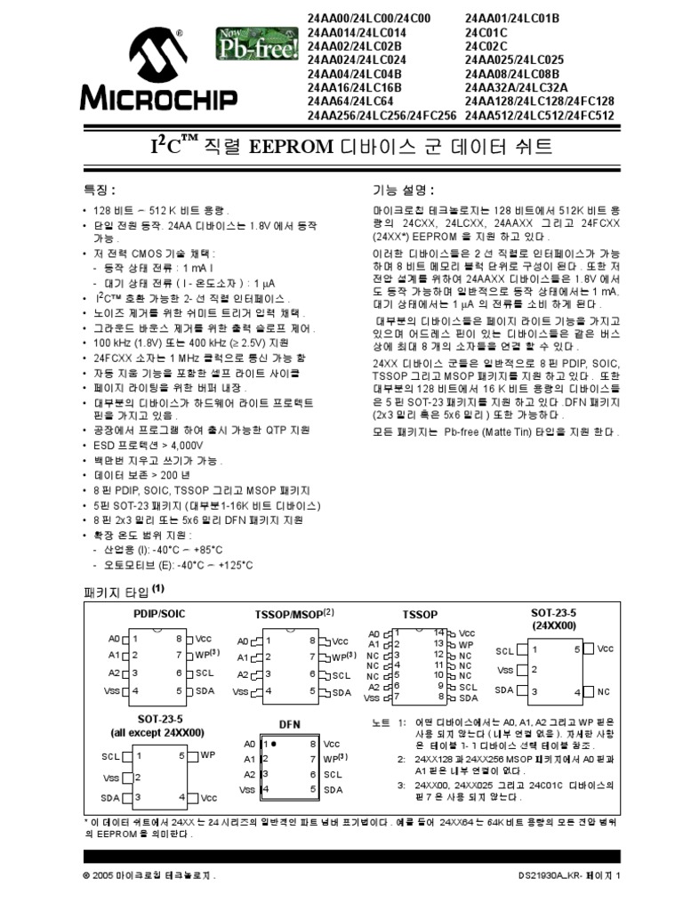 I2C™Serial EEPROM Family Data Sheet (Korean).pdf | PDF