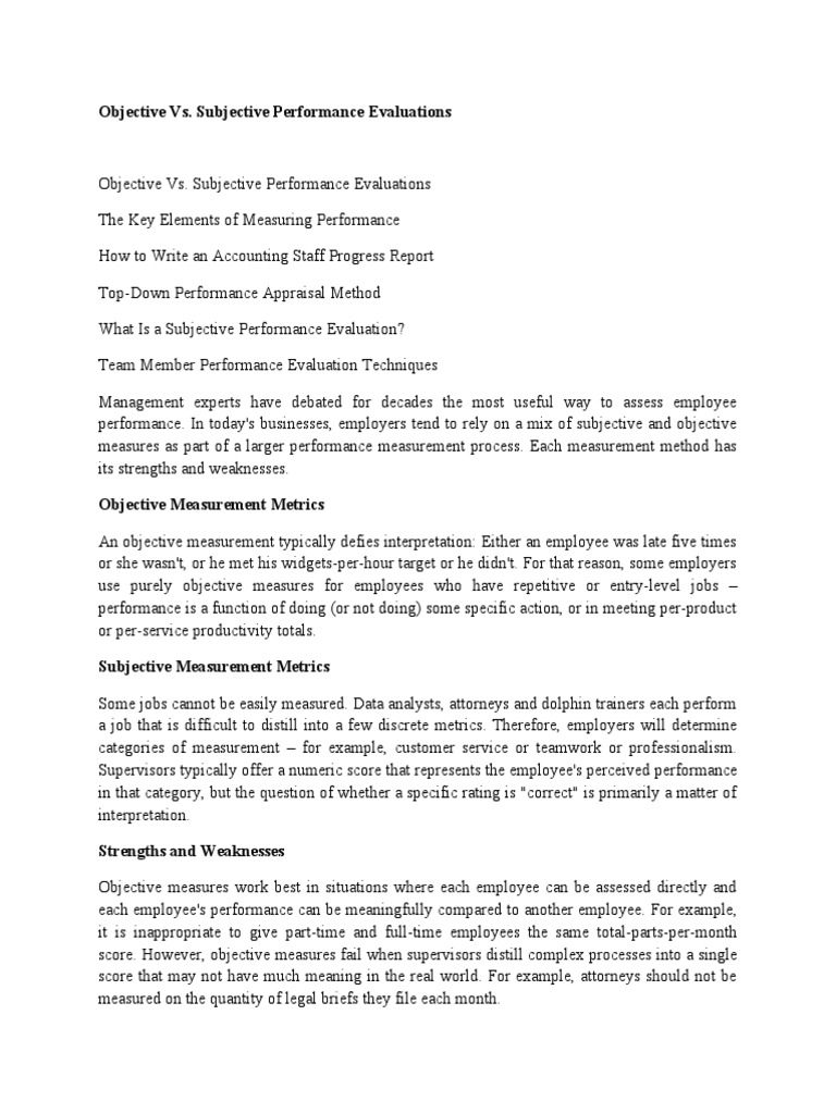 Objective vs. Subjective Performance Evaluations | Download Free PDF ...