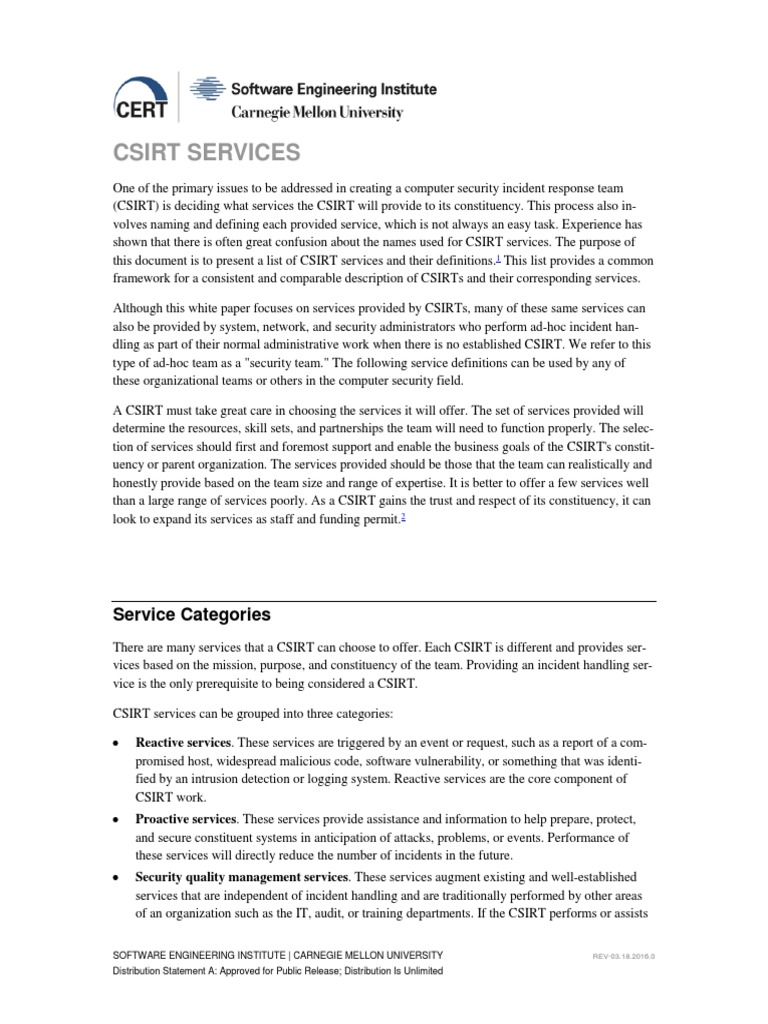 Csirt Services: Service Categories | PDF | Vulnerability (Computing ...