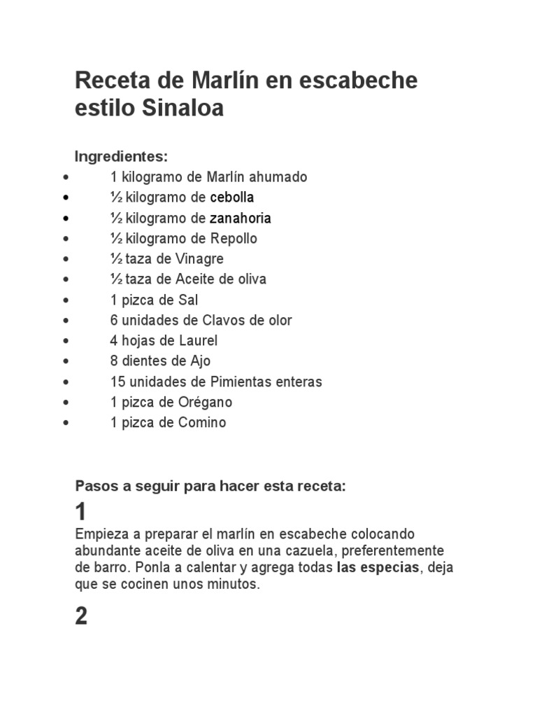 Marlín en Escabeche Estilo Sinaloa | PDF | Alimentos | Cocina