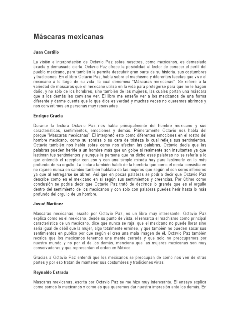 Máscaras Mexicanas de Octavio Paz | PDF | México | Machismo
