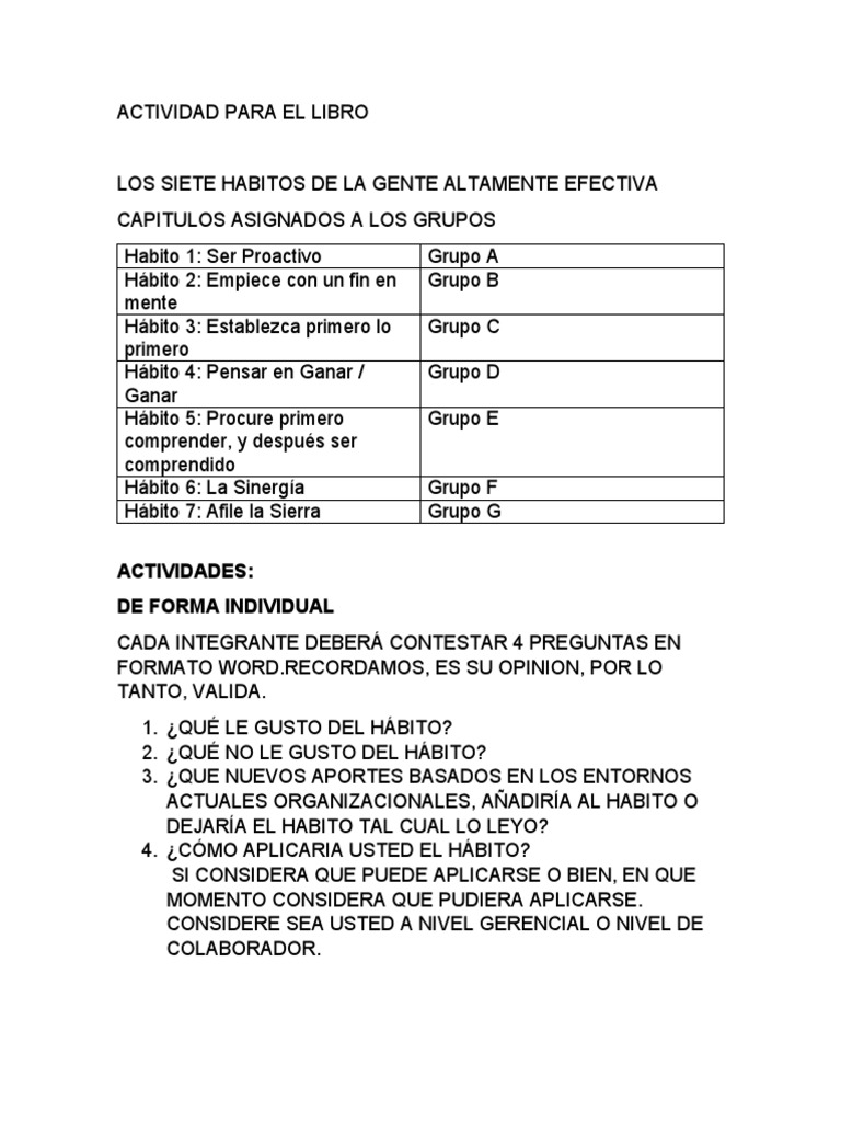 2020 Lectura de Libro Complementario Grupal e Individual | PDF