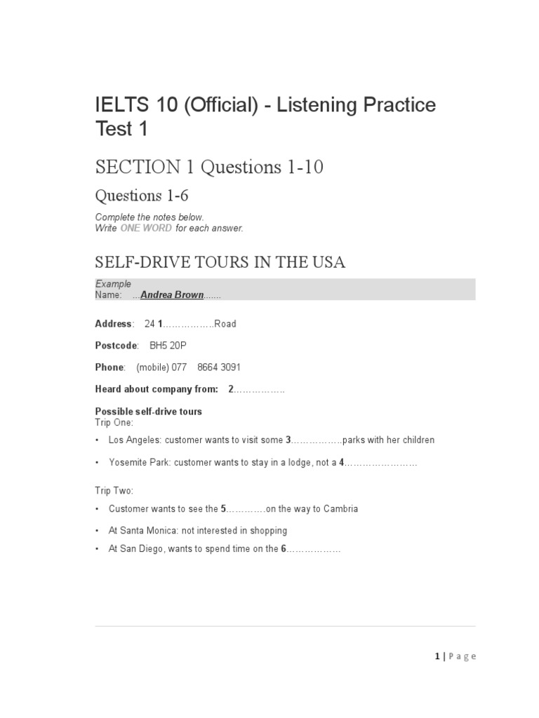 IELTS 10 (Official) - Listening Practice Test 1 SECTION 1 Questions 1 ...