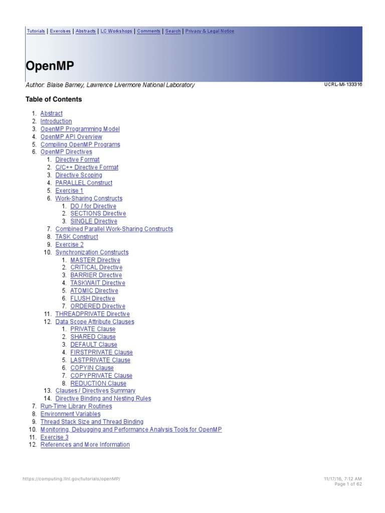 Openmp: Author: Blaise Barney, Lawrence Livermore National Laboratory | PDF | Parallel Computing ...