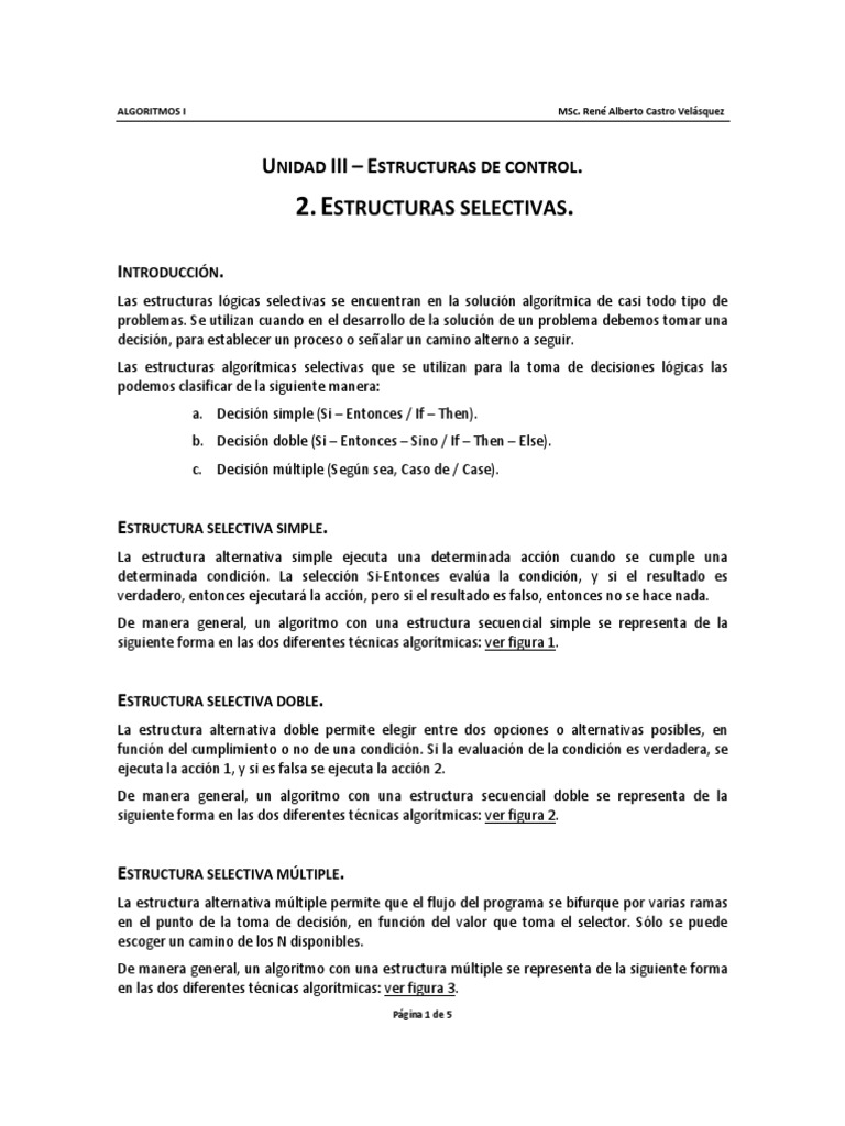 Estructuras de Control Selectivas | PDF | Algoritmos | Flujo de control