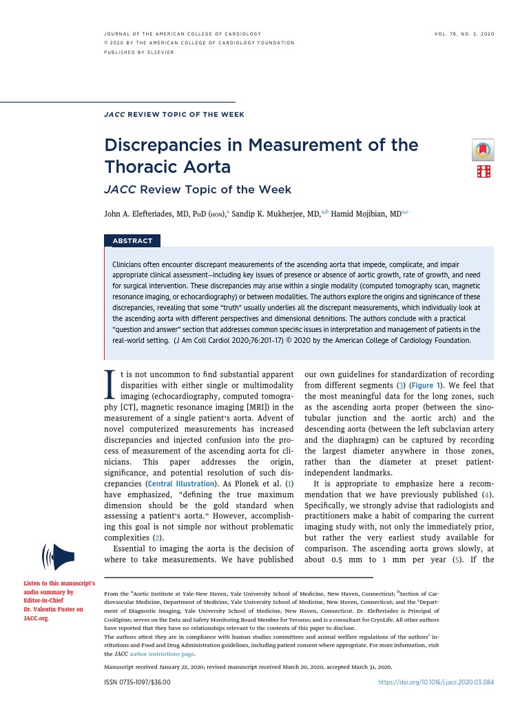 Discrepancies in Measurement of The Thoracic Aorta | PDF | Medical Imaging | Aorta