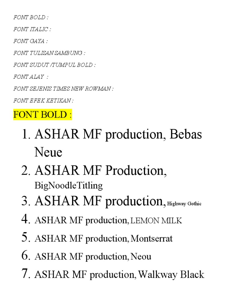 Rangkuman My Font (Font Terbaik by Ashar MF Production) | PDF