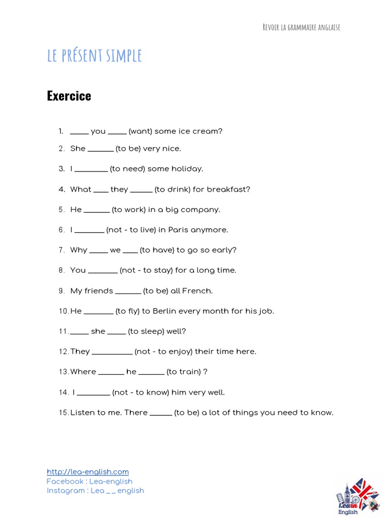 Présent Simple - Exercice Et Corrigé 1 | PDF