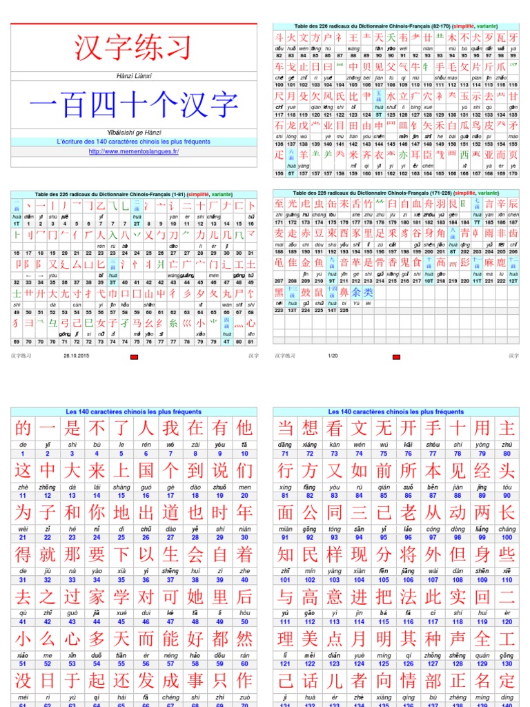 Hànzì Liànxí: L'écriture Des 140 Caractères Chinois Les Plus Fréquents ...