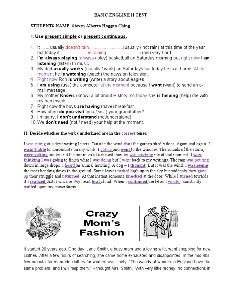 Basic English 2 Exam | PDF