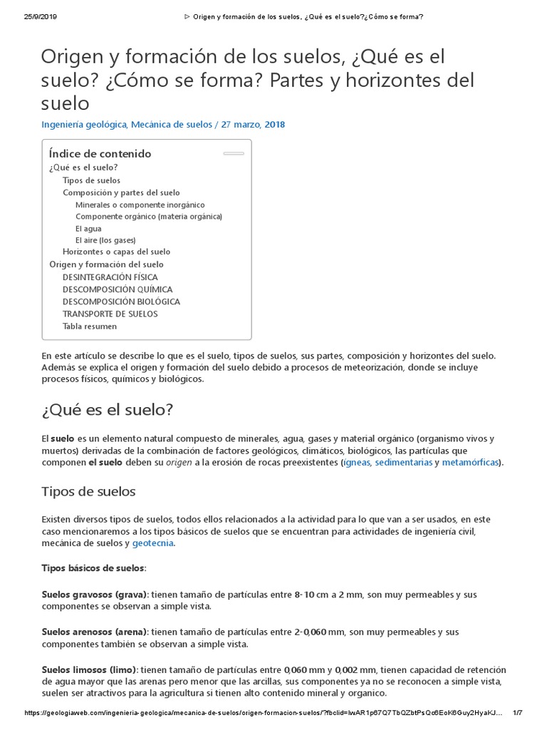 Origen y formación de los suelos | PDF | Suelo | Roca (geología)
