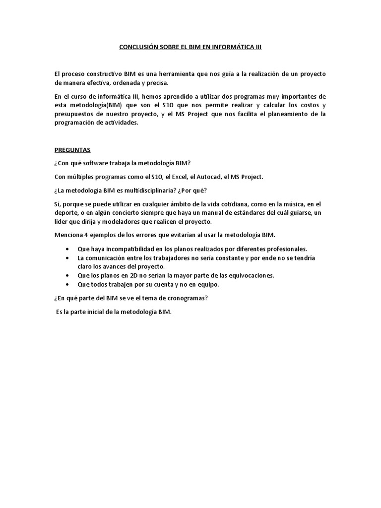 Conclusión Sobre El Bim en Informática Iii | PDF