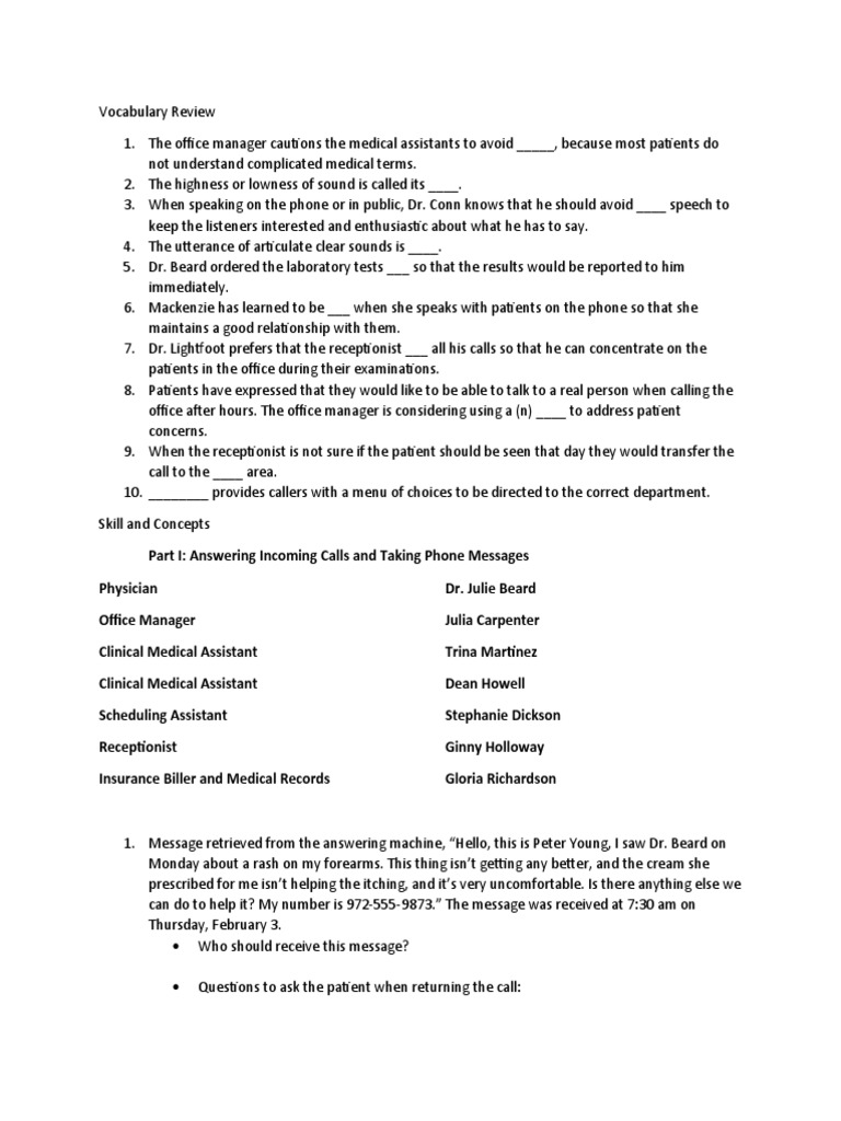 Telephone Techniques for Medical Assistants | PDF | Medical ...