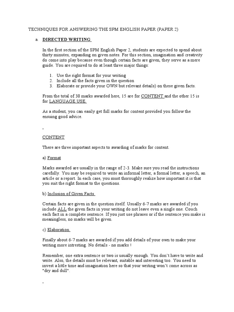 SPM English Paper 2 Answering Techniques | PDF | Essays | Question