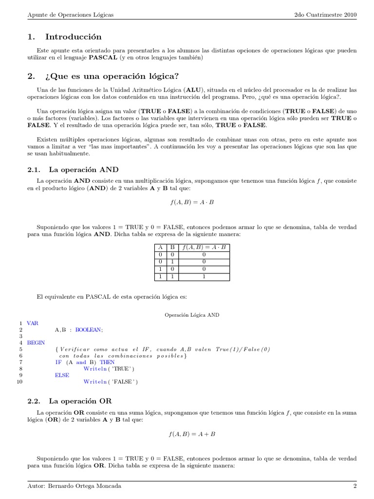 Apunte Operaciones Logicas PDF | PDF | Puerta lógica | Lógica matemática