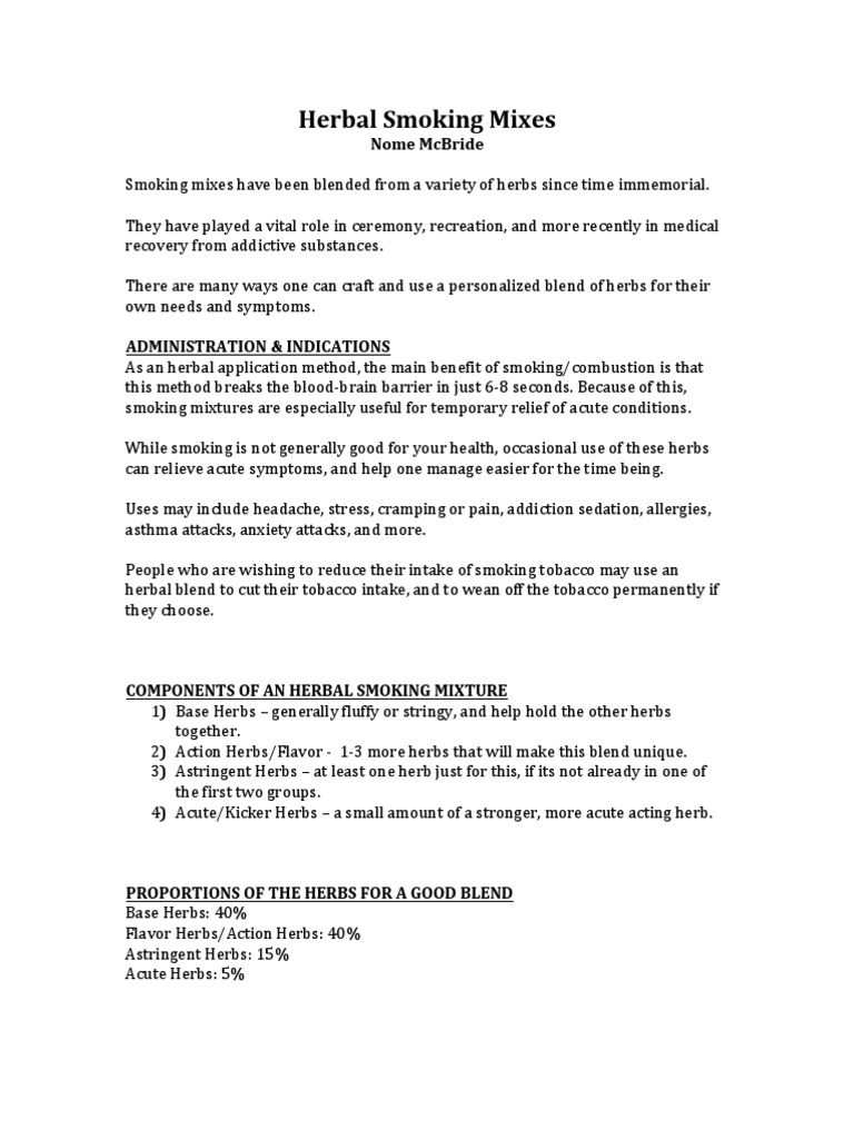 Herbal Smoking Mixtures NOTES | PDF | Smoking | Plants