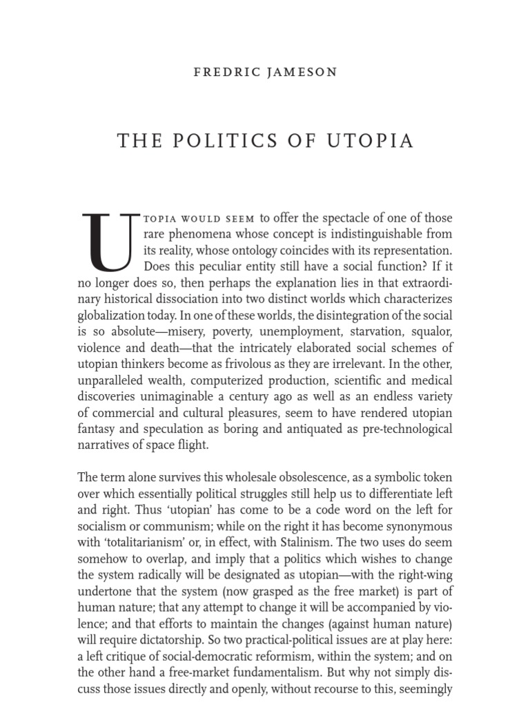 Jameson, The Politics of Utopia | Utopia | Theodor W. Adorno